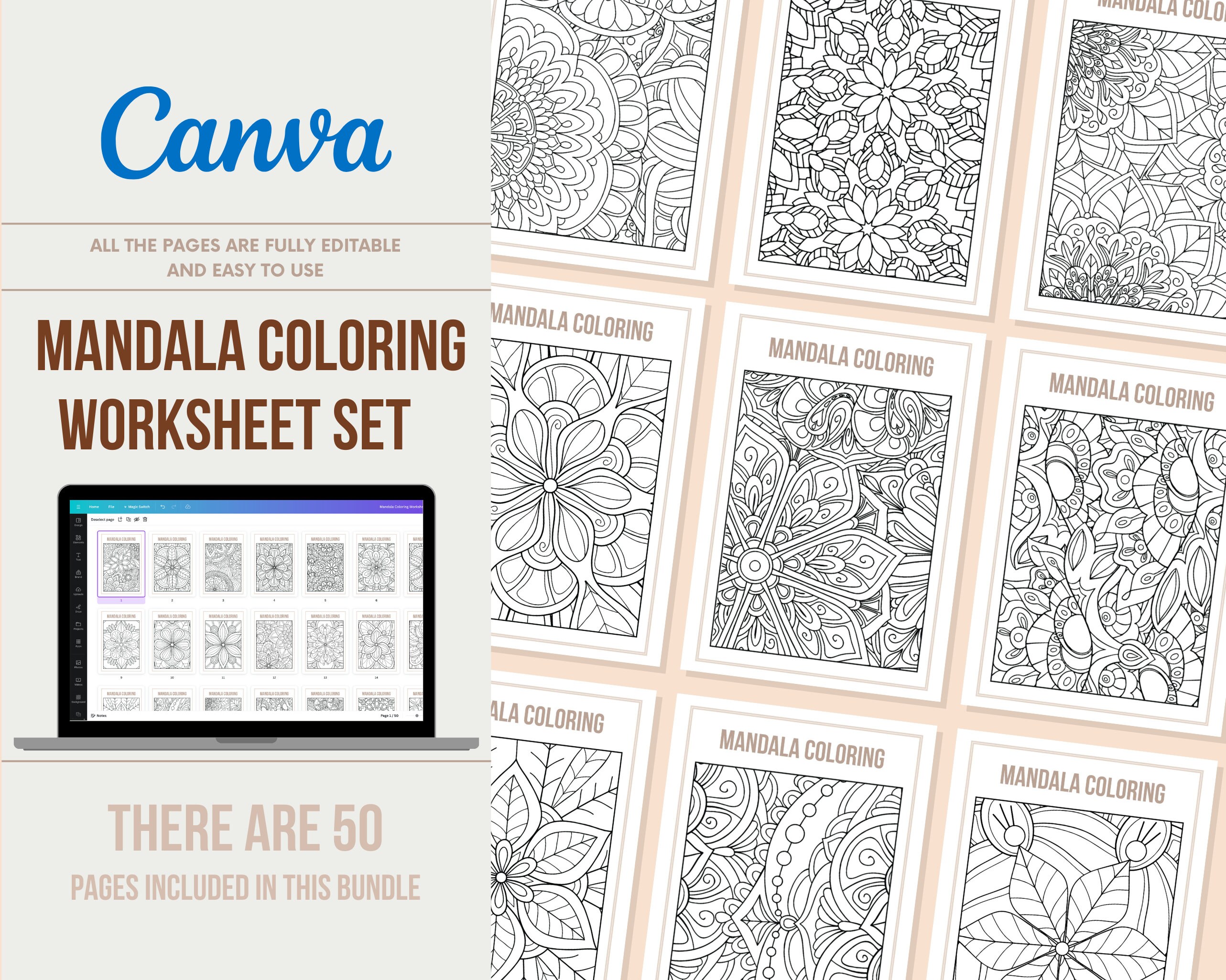 Mandala Coloring Worksheet Set - 50 Pages - Etsy