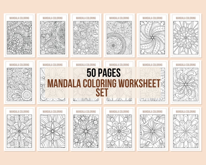 Mandala Coloring Worksheet Set - 50 Pages - Etsy