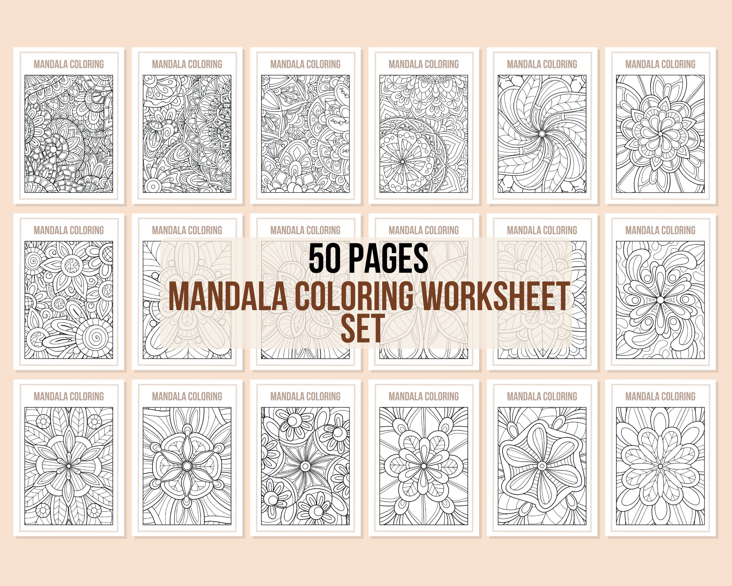 Mandala Coloring Worksheet Set - 50 Pages - Etsy