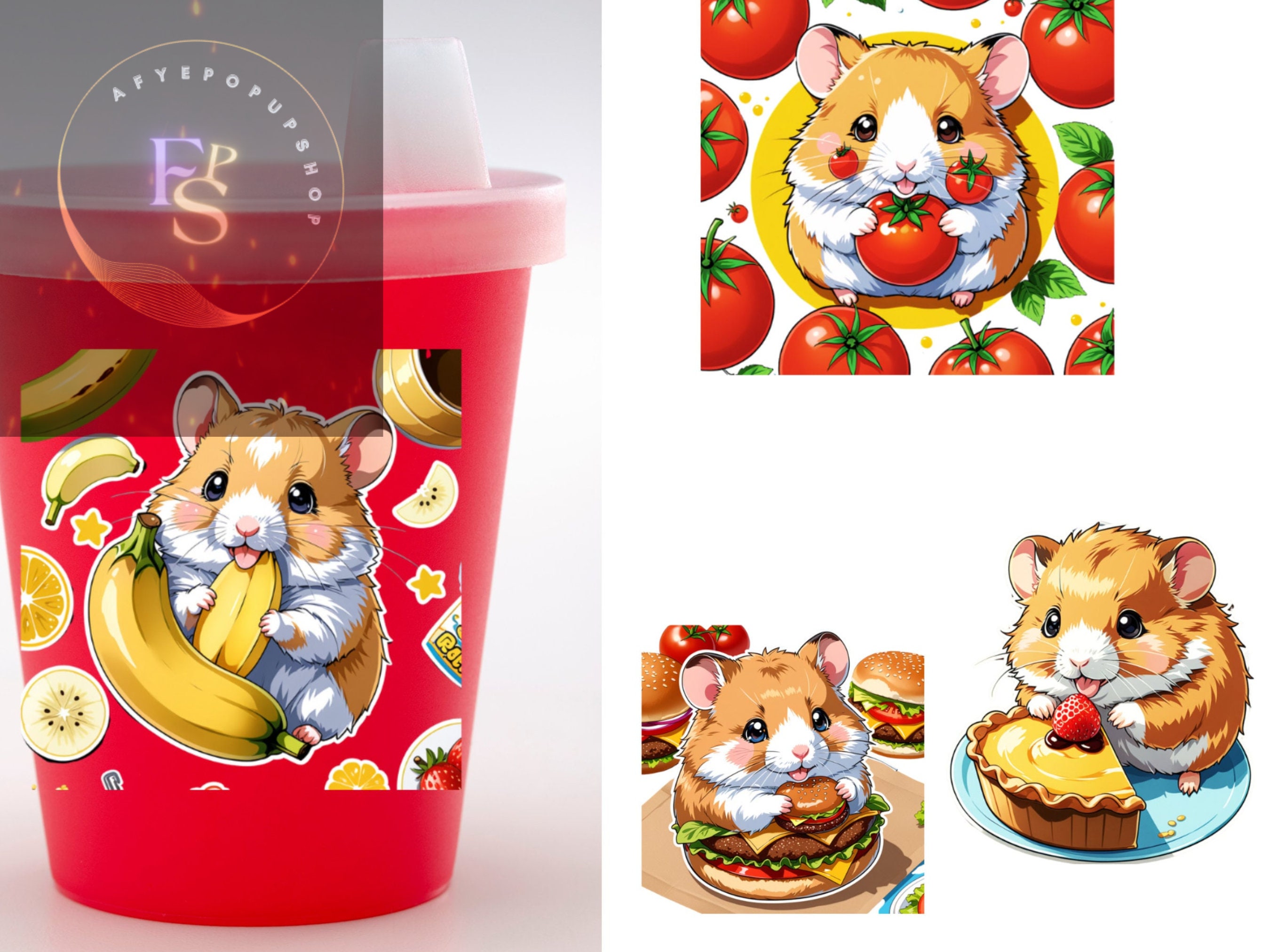 Foodie Hamster Sticker Sheets Chibi Hamster Vinyl Stickers Kawaii ...