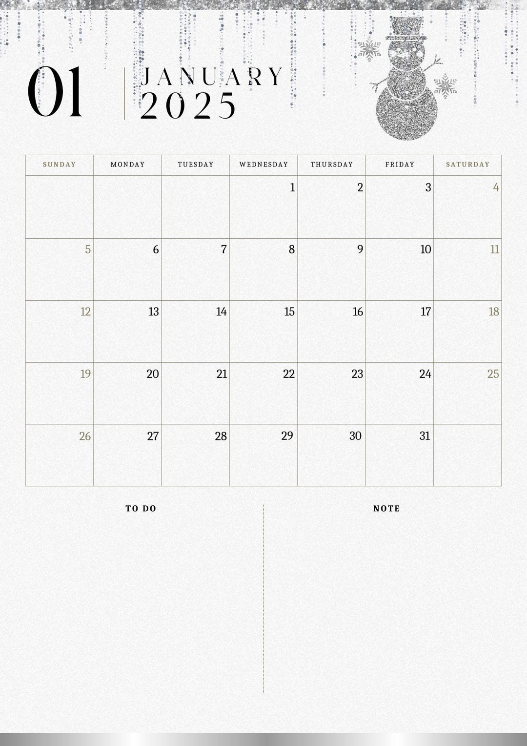 2025 Silver Calendar: Minimalist Monthly Planner (editable PDF) - Etsy