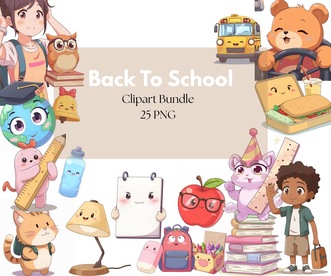 Kawaii Back to School Clipart, Animal School Supplies (digital Download ...