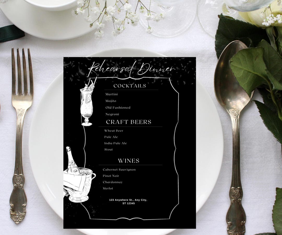Black Digital Menu Card Template, Editable Canva Download, Wedding ...