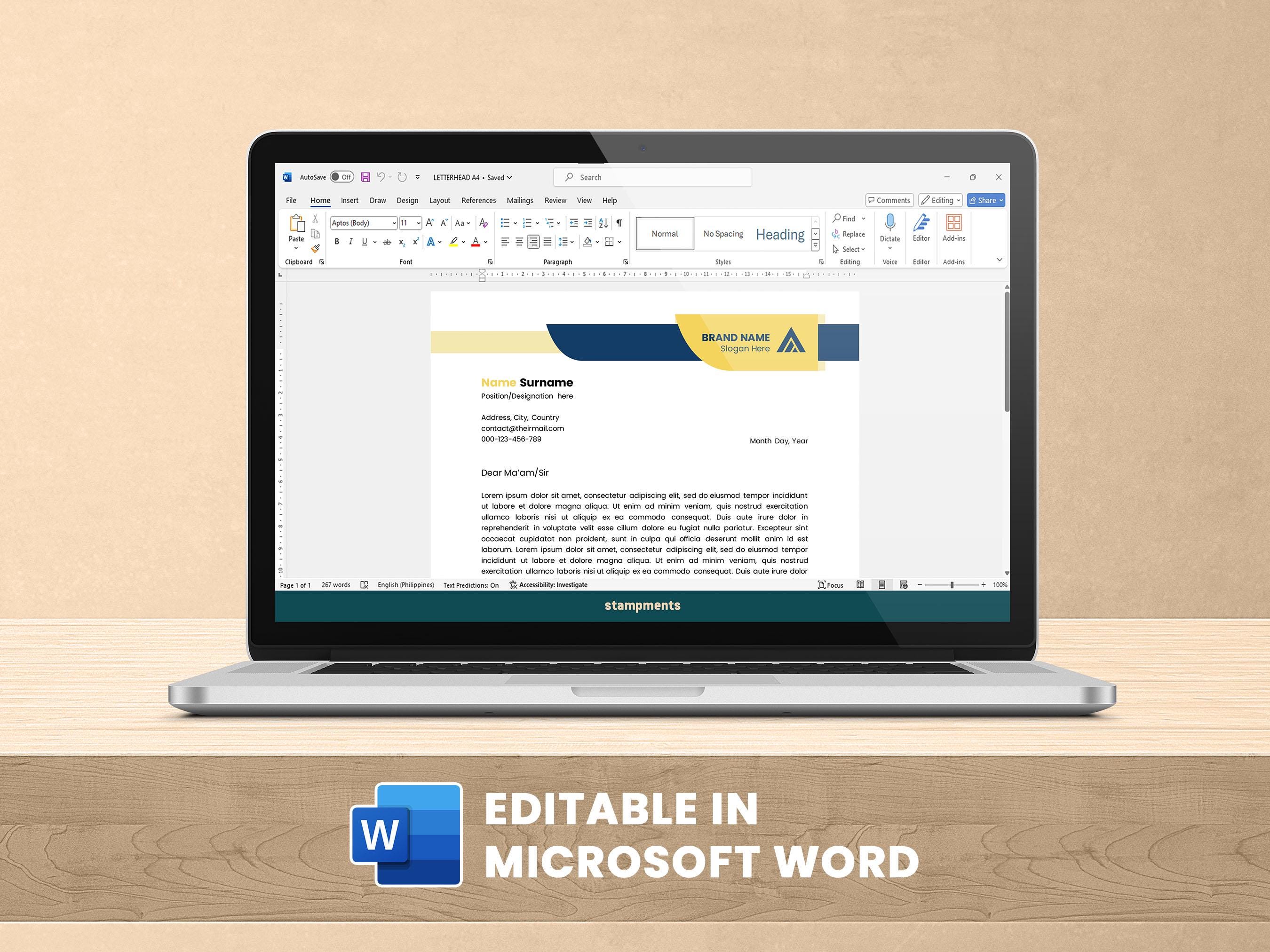 Letterhead Template for Microsoft Word, Editable Letterhead for Small ...