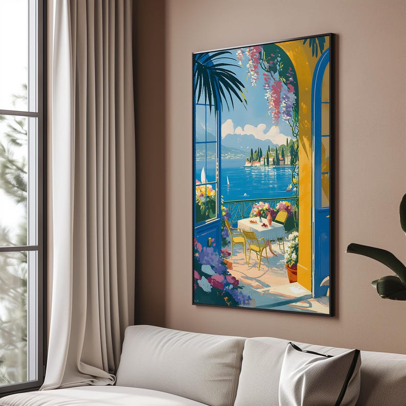 Serene Lakeside Balcony With Garden View | Digital Wall Art Download ...