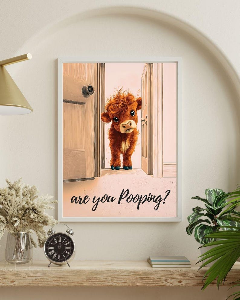 Funny Highland Cow Bathroom Poster, Cheeky Toilet Humor Art (digital ...