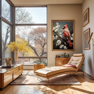 Vibrant Red Cardinal Amidst Delicate White Flowers - Digital Art Print ...