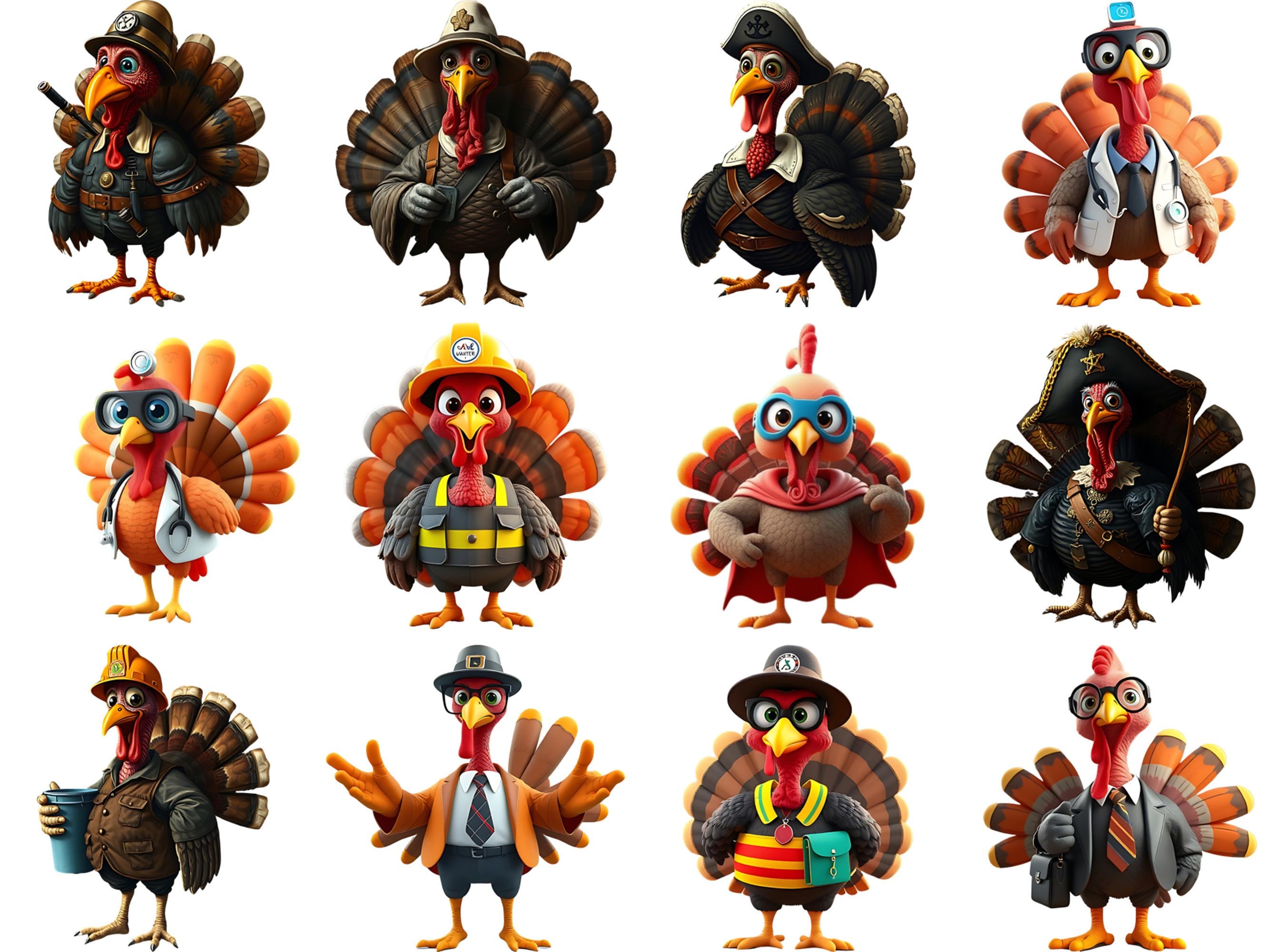 Turkey Disguises Clipart Bundle PNG - 12 Funny Turkey Disguise ...