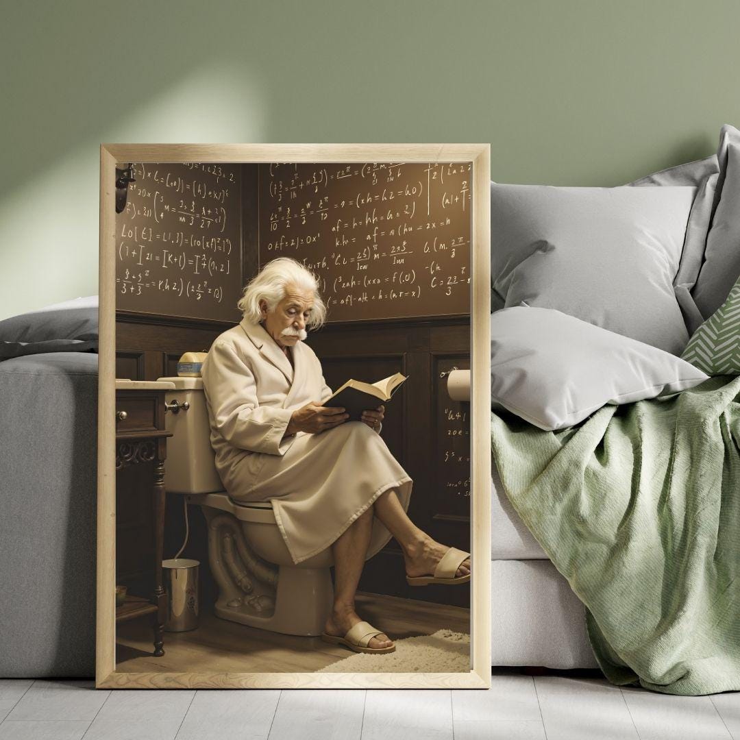 Albert Einstein Funny Art | Quirky Wall Decor | Einstein Reading Book ...