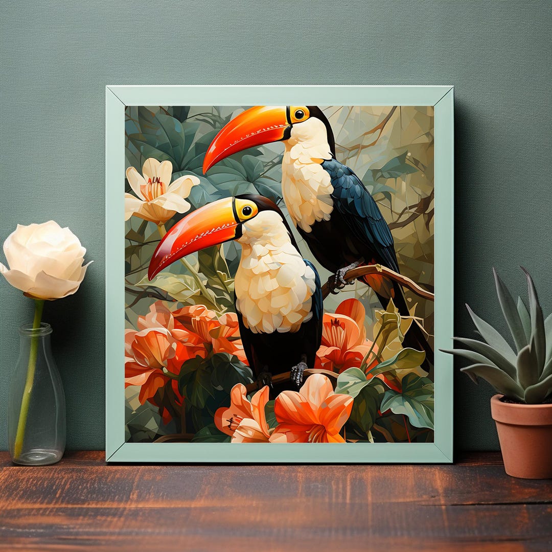 Tropical Toucans Art Print - Jungle Wall Art With Colorful Toco Toucan ...