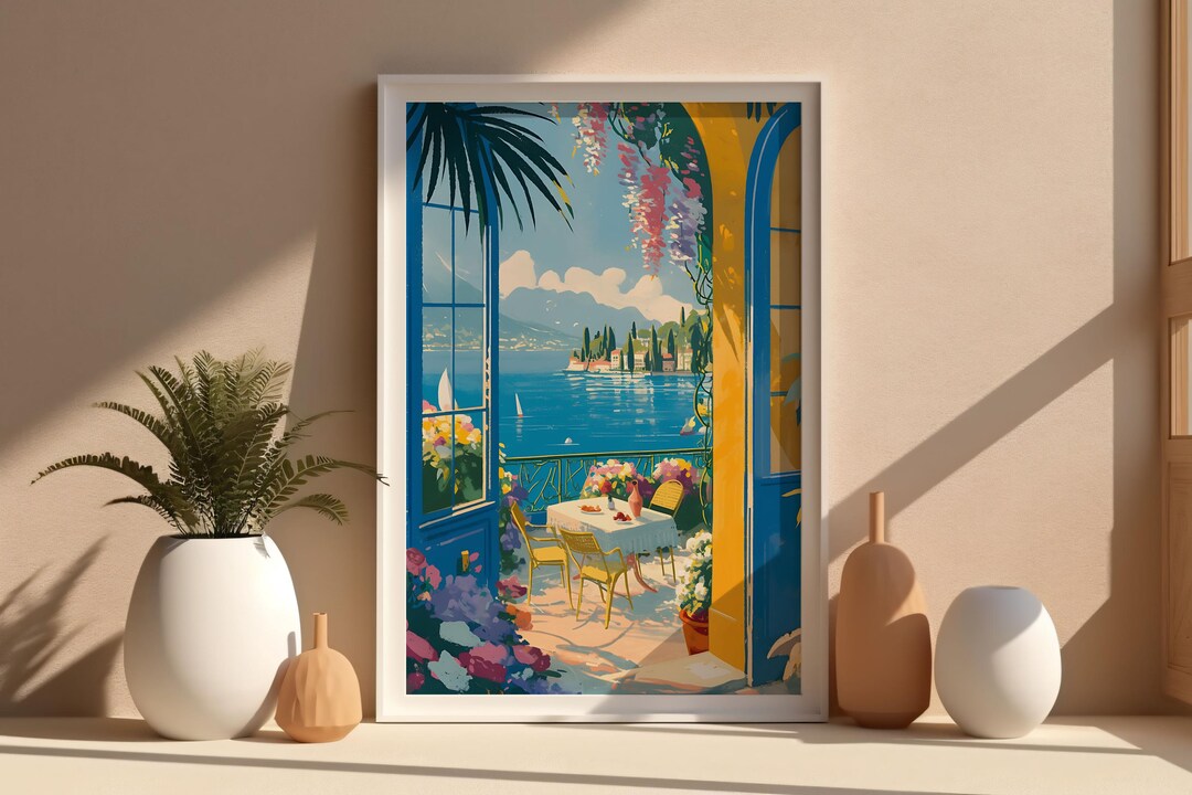 Serene Lakeside Balcony With Garden View | Digital Wall Art Download ...