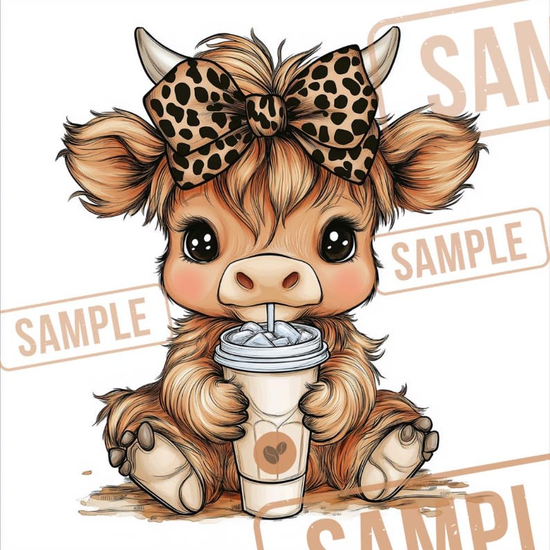 Highland Cow PNG, Leopard Bow, Iced Coffee (digital Download) - Etsy