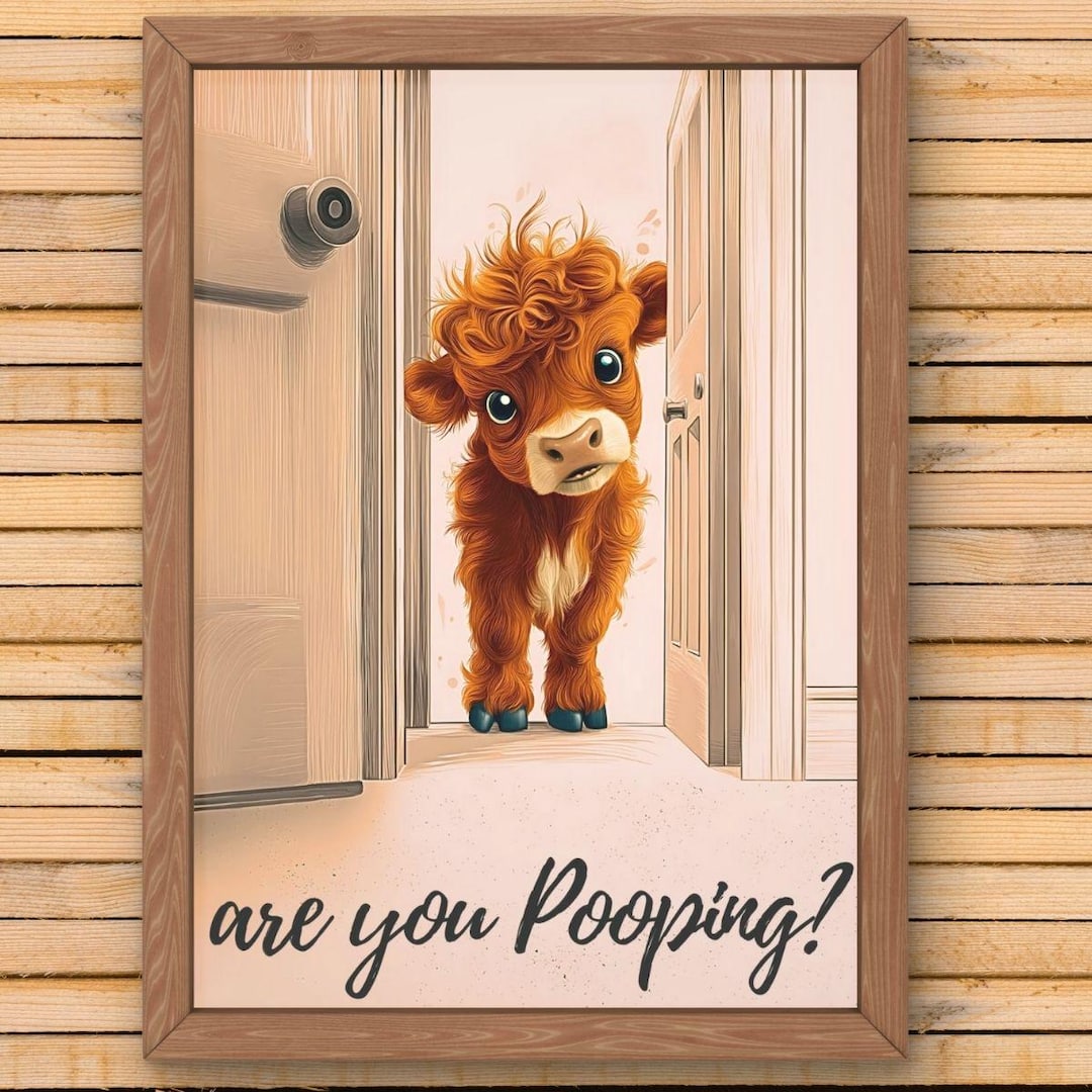 Funny Highland Cow Bathroom Poster, Cheeky Toilet Humor Art (digital ...