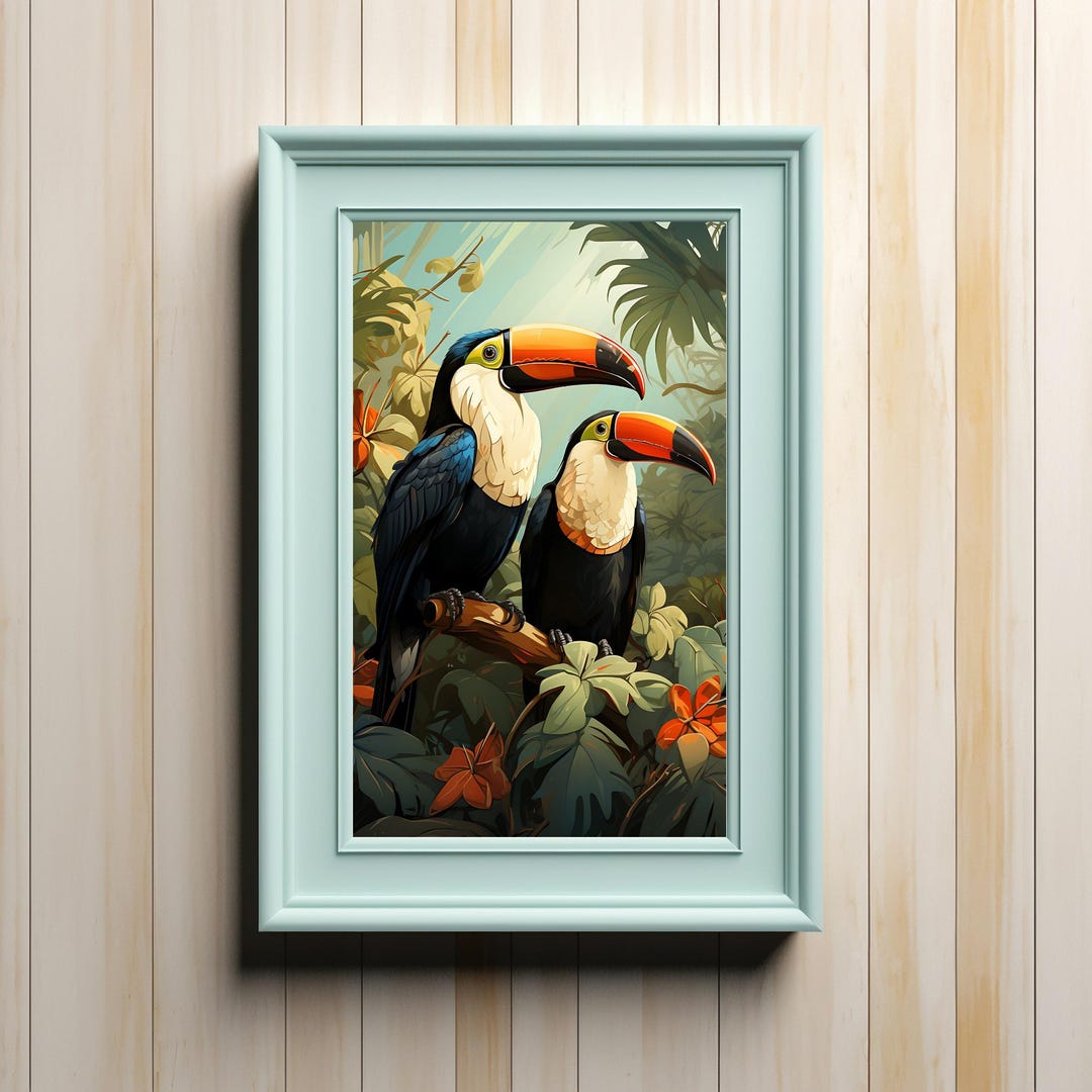 Tropical Toucans Art Print - Two Toco Toucans Illustration in Lush ...