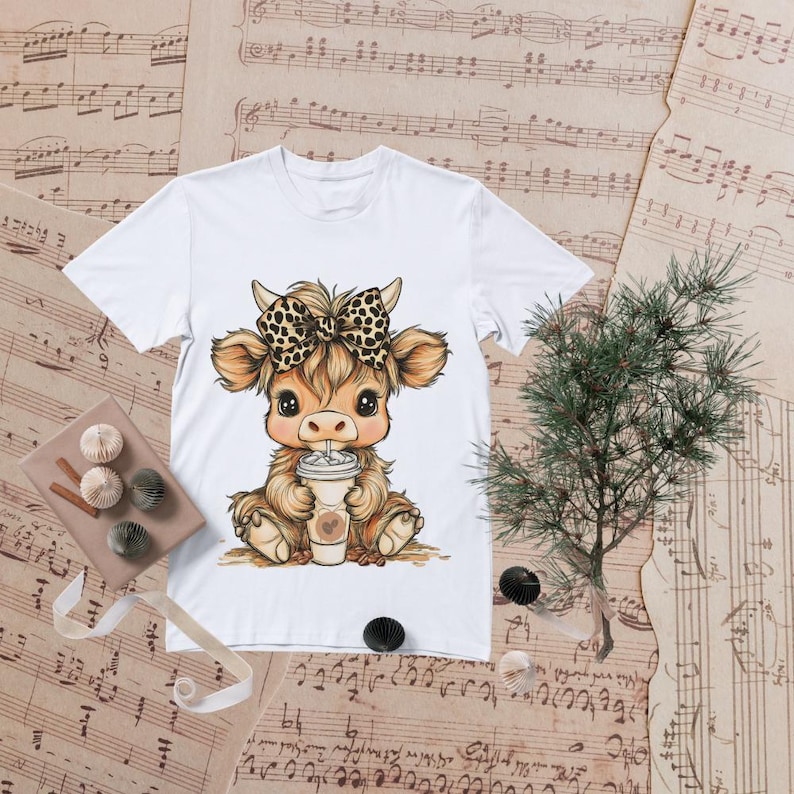 Highland Cow PNG, Leopard Bow, Iced Coffee (digital Download) - Etsy