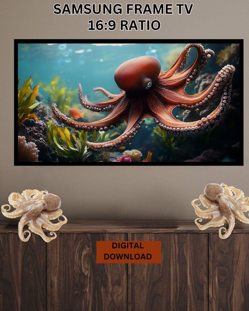 Samsung Frame TV Art, Majestic Octopus in Vibrant Coral Reef, Digital ...