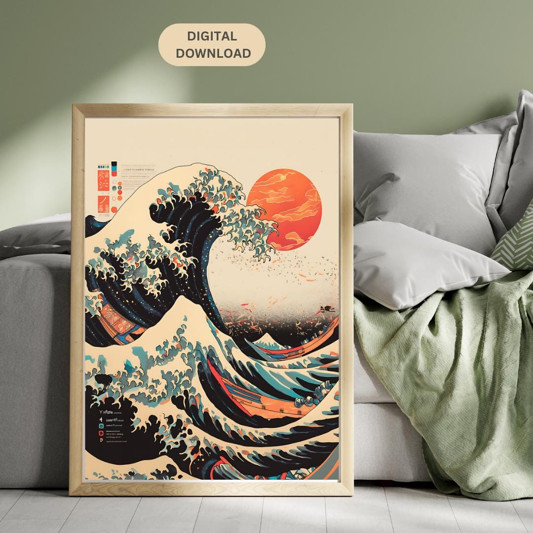 Hokusai Wave Art Print, Japanese Ocean Sun (digital Download - Etsy