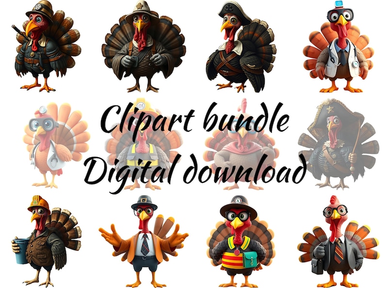 Turkey Disguises Clipart Bundle PNG - 12 Funny Turkey Disguise ...