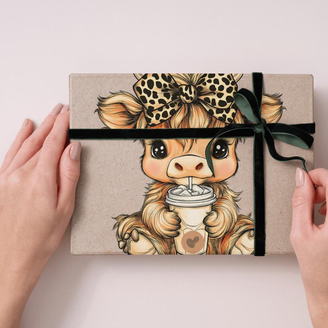 Highland Cow PNG, Leopard Bow, Iced Coffee (digital Download) - Etsy