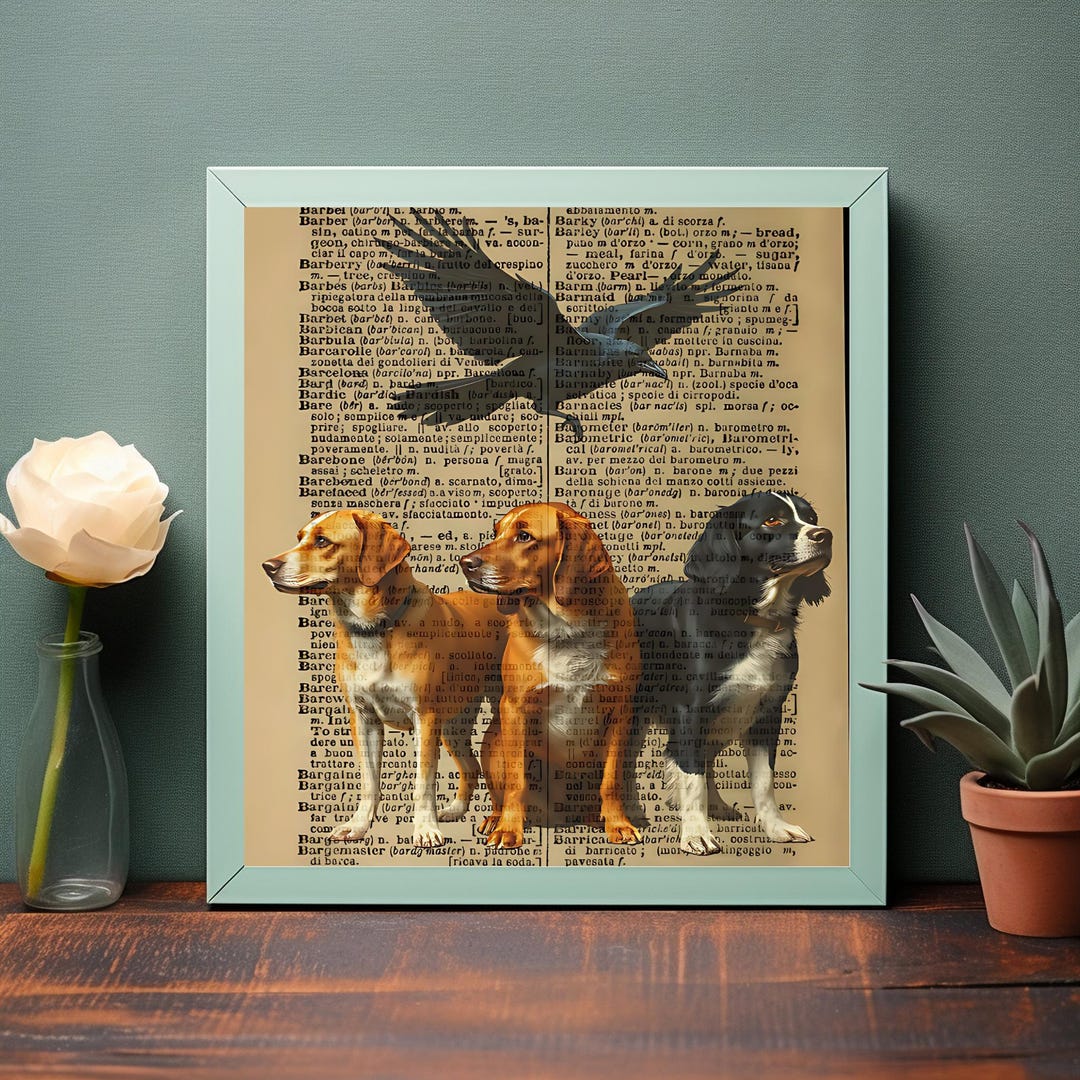 Vintage Three Dogs Dictionary Wall Art - Instant Download of Realistic ...