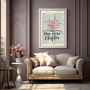 One More Chapter - Vintage Book Page Art With Floral Watercolor Accents ...