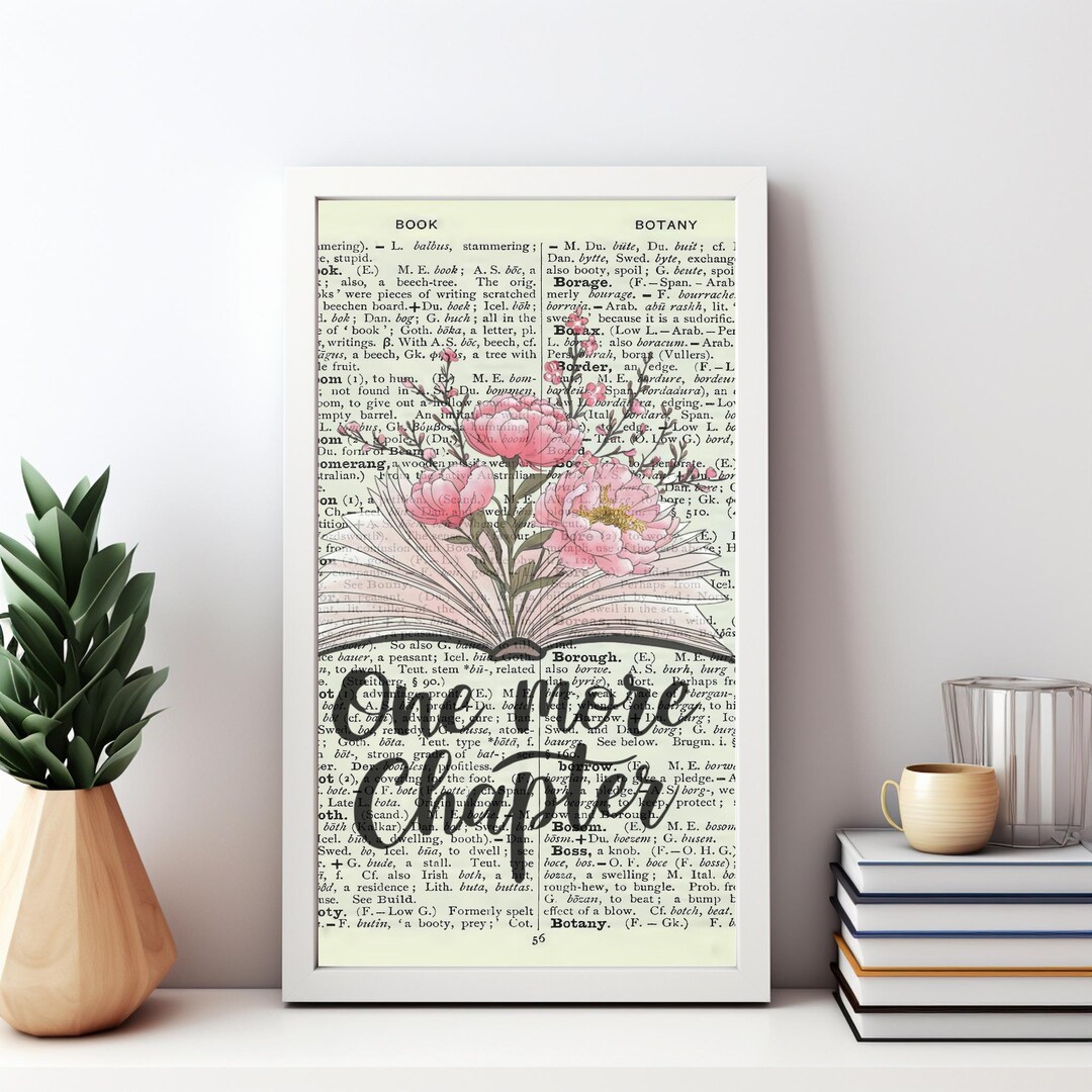 One More Chapter - Vintage Book Page Art With Floral Watercolor Accents ...