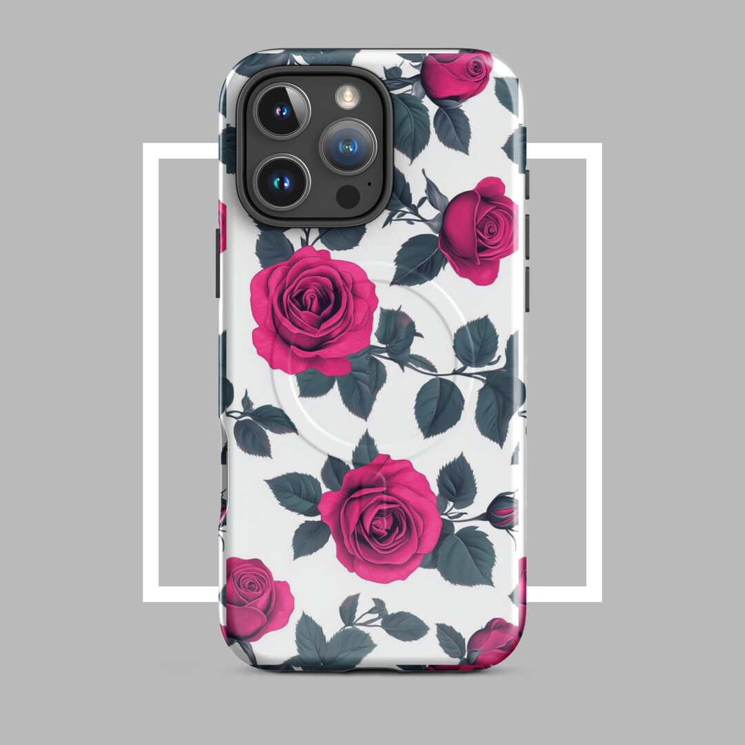Magsafe® Fuchsia Rose Print Cute Minimalist Floral Aesthetic Phone Case ...