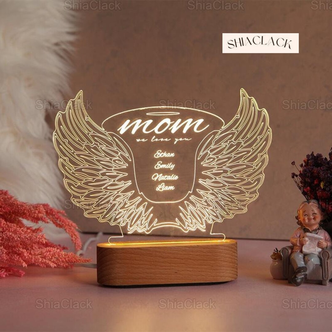 Personalized Mothers Day Angel Wings Night Light, Mothers Day Gift, Mom ...