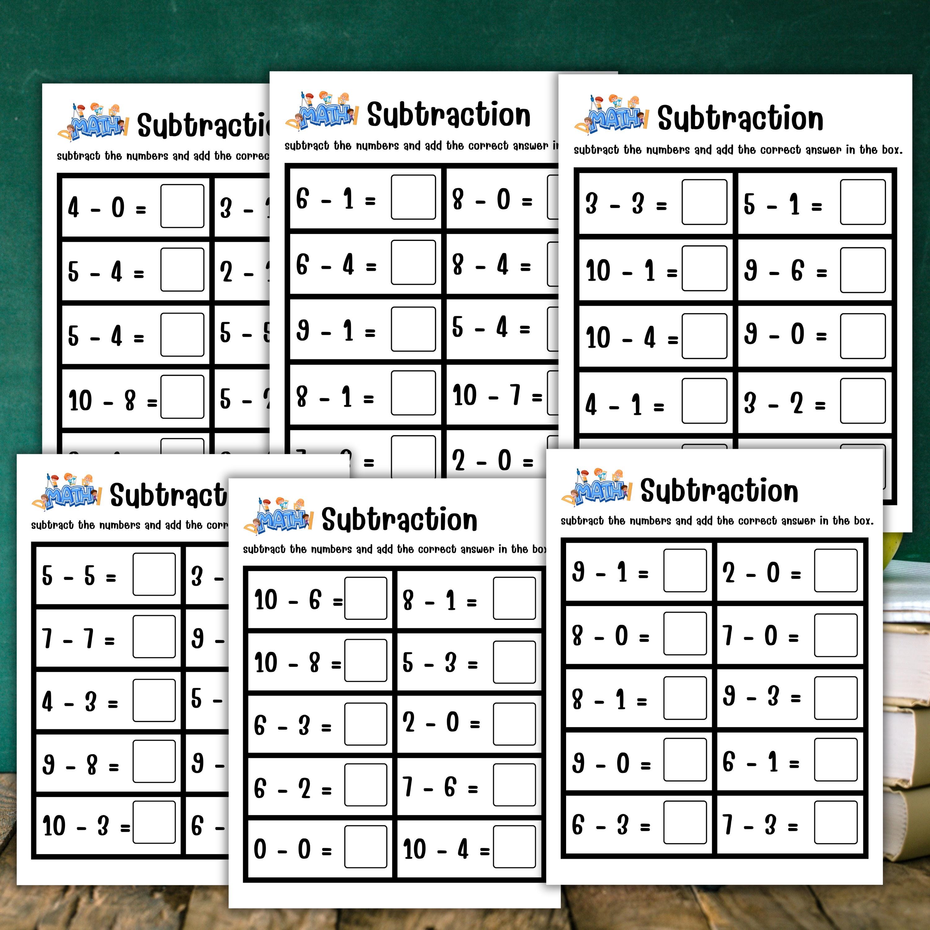 20 Printable Subtraction Fill-in-the-blanks Worksheets Math Practice ...