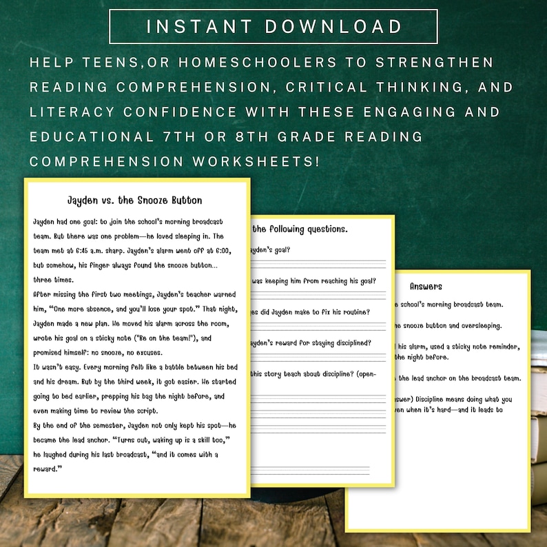 Reading Comprehension Worksheets Middle School |grade 7 8, Short ...