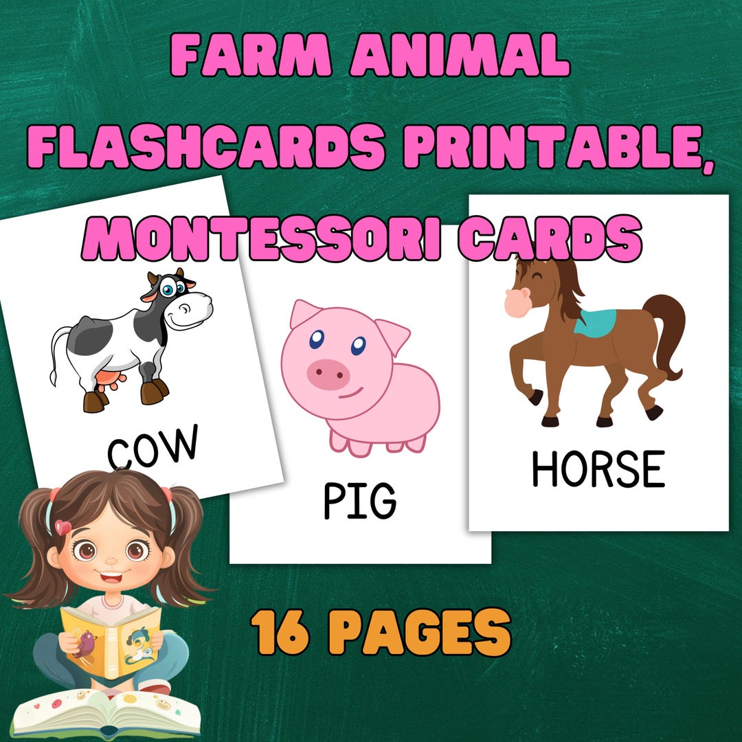 Farm Animals Montessori Flashcards Printable – 15 Educational Animal ...