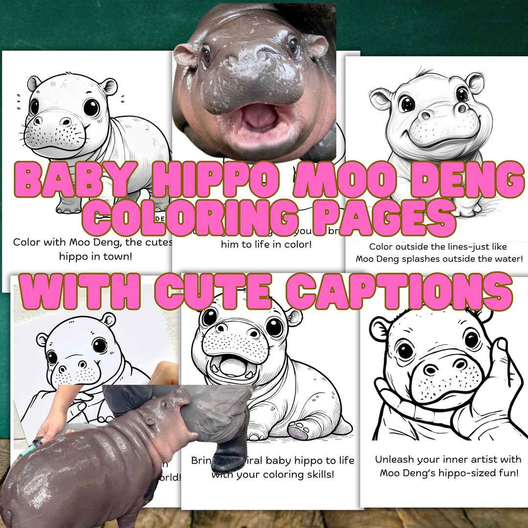 Baby Hippo Moo Deng Viral Coloring Pages for Kids Funny & Educational ...