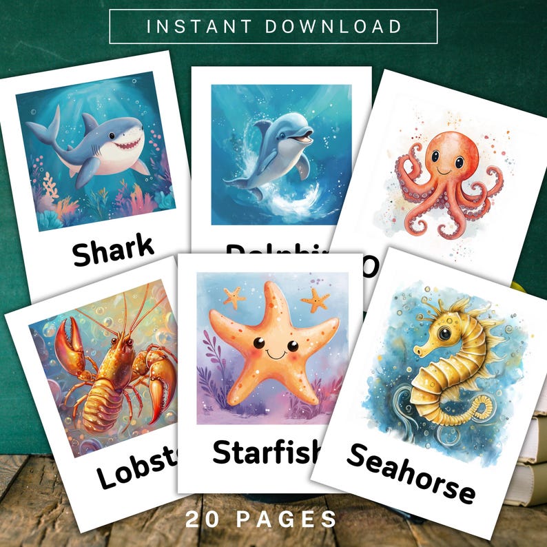 Ocean Animal Flashcards for Preschool | Montessori Homeschool PDF | Sea ...