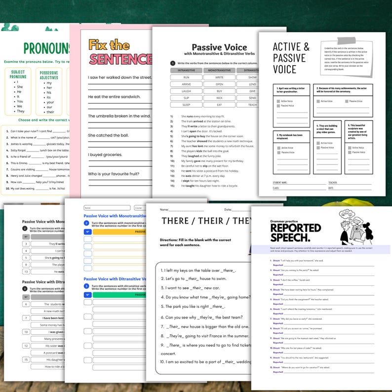 English Grammar Worksheets Bundle Printable, Language Arts Workbook for ...