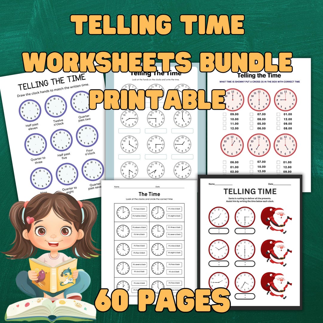 Telling Time Worksheets Bundle Printable, Reading the Clock Practice ...