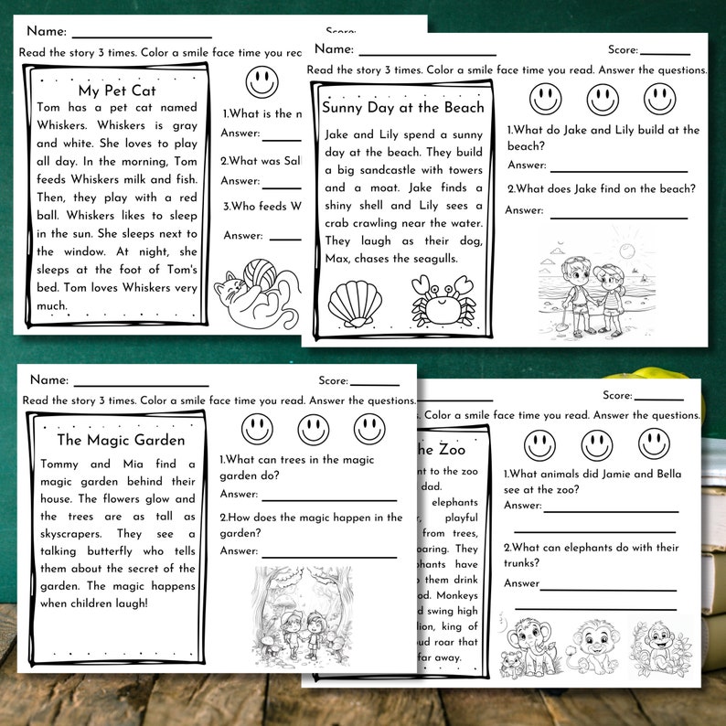 Reading Comprehension Worksheets Kindergarten | 15 Literacy Passages ...