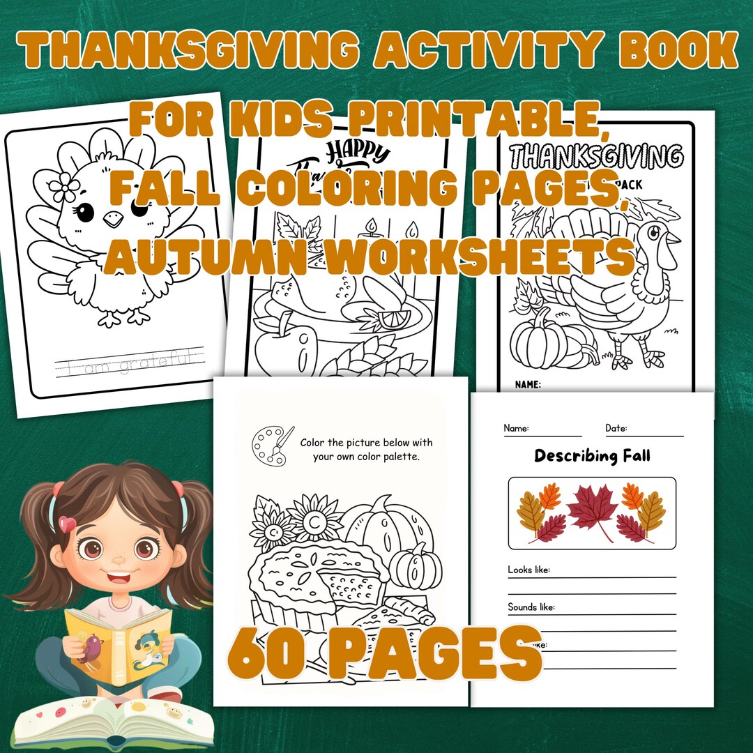 Thanksgiving Worksheets for Kids Printable, 60 Autumn Activity Book ...