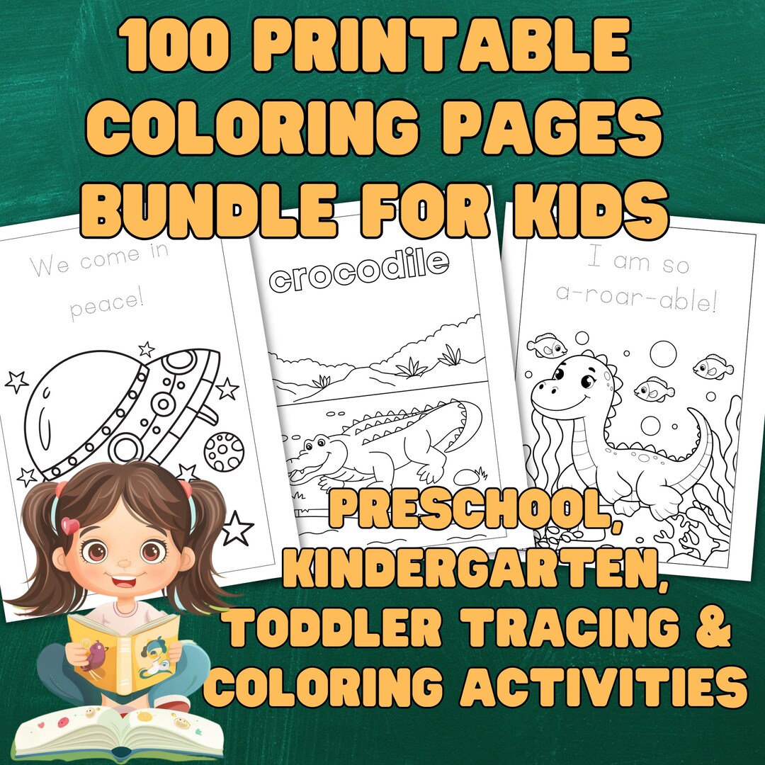 100 Kids Coloring Pages: Animals, Dinosaurs, Space Worksheets ...