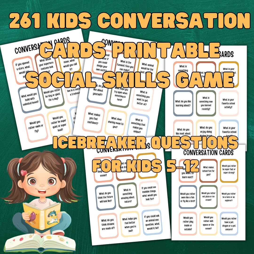 Kids Conversation Cards Printable | 261 Icebreaker Questions for Kids 5 ...