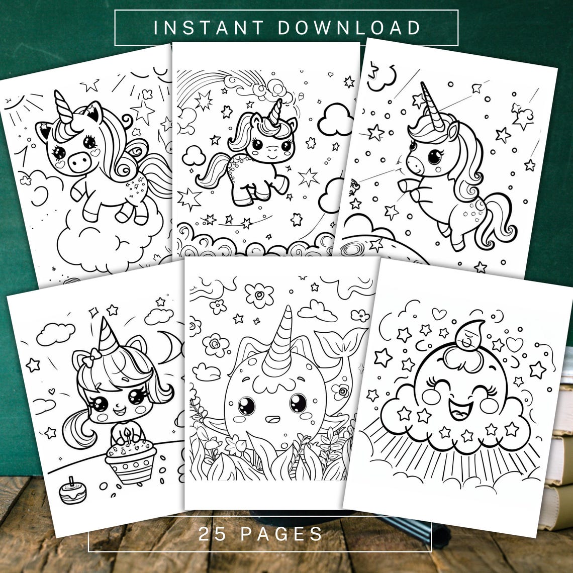 Unicorn Kawaii Coloring Pages for Kids – 25 Cute Printable Coloring ...