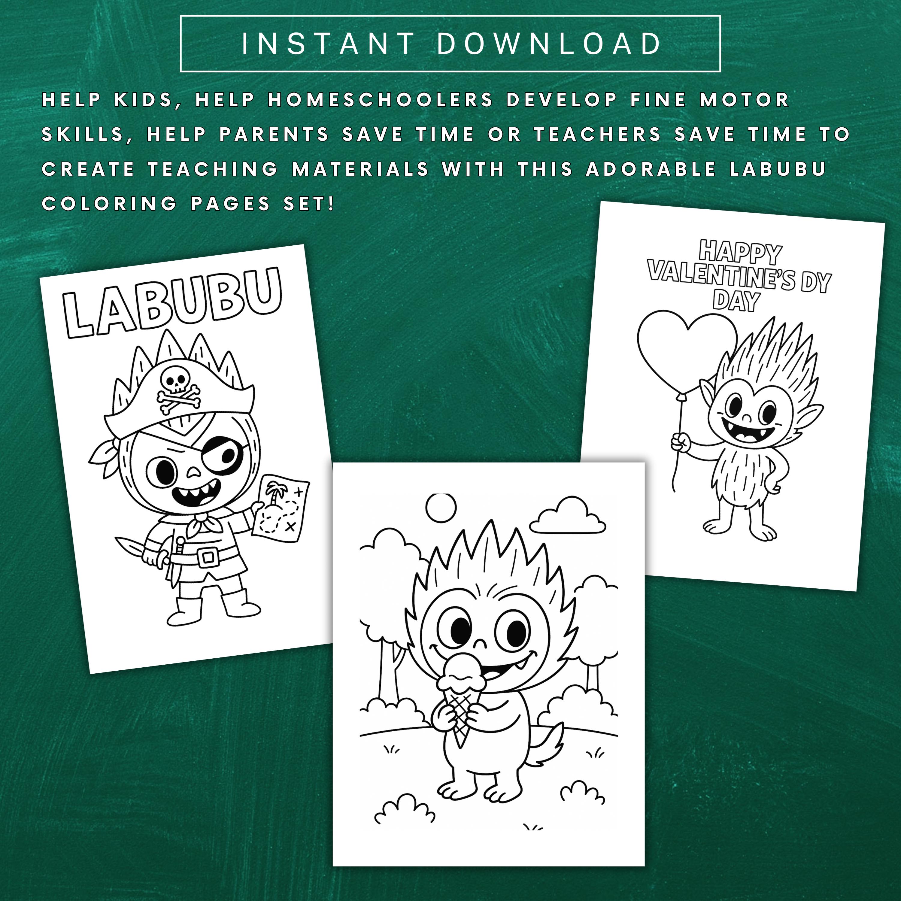 Labubu Coloring Book for Kids: 22 Printable Activity Pages (PDF ...
