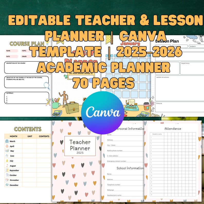 Editable Teacher Planner Printable | 2025–2026 Digital Lesson Planner ...