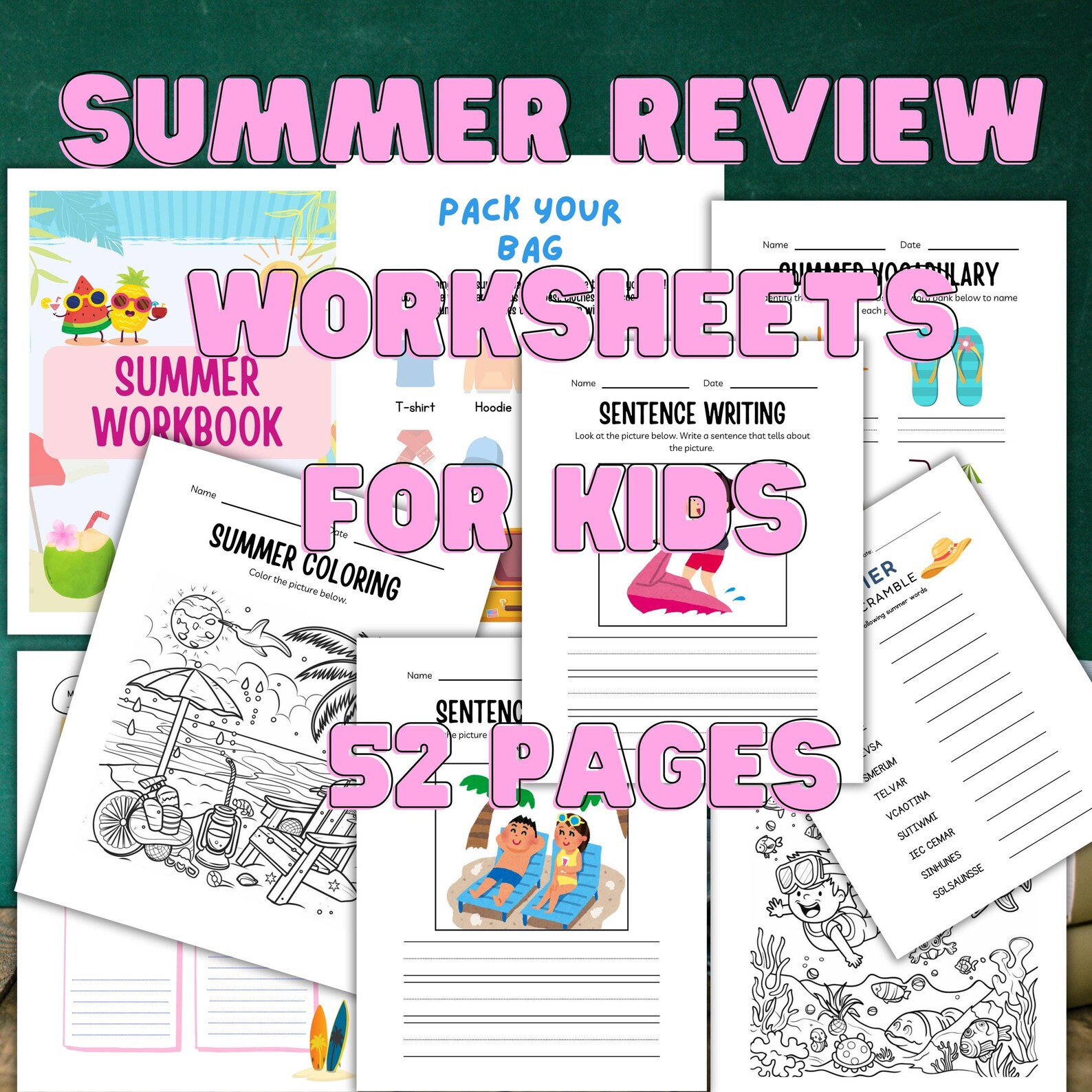 Summer Review Worksheets With FREE Summer Bucket List Craft –for Kids ...
