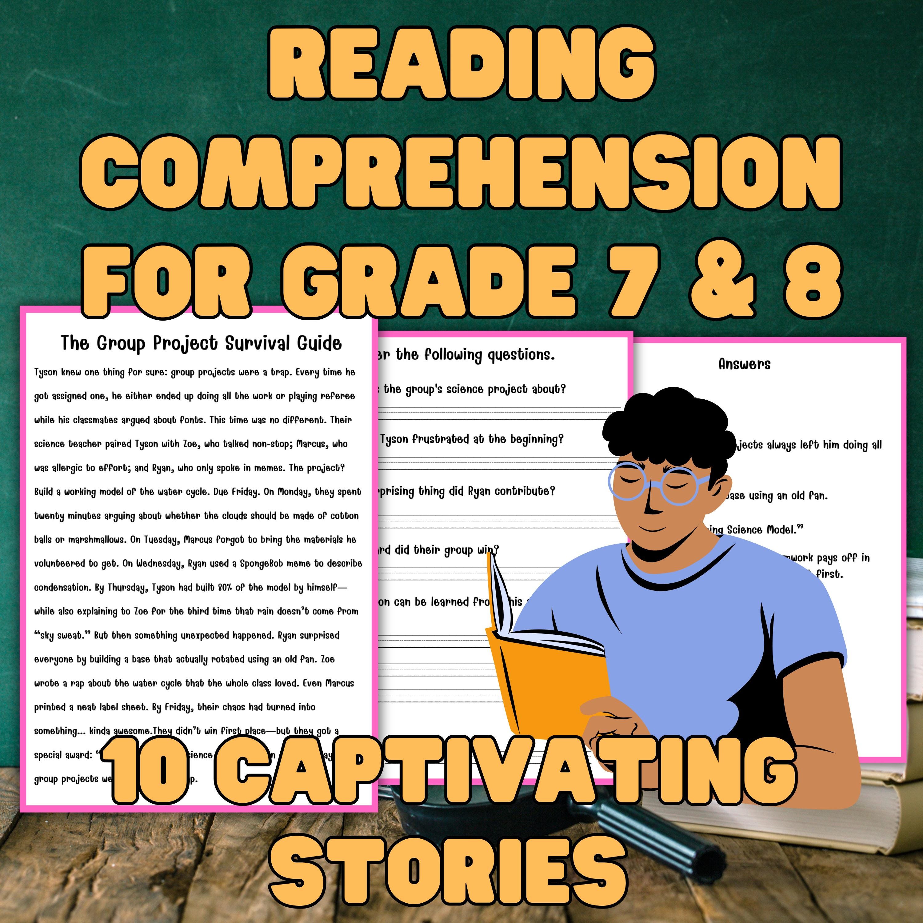 Middle School Reading Comprehension Worksheets | 7th 8th Grade Short ...