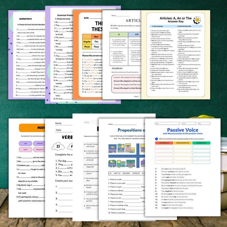 English Grammar Worksheets Bundle Printable, Language Arts Workbook for ...