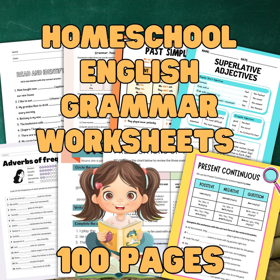 English Grammar Worksheets Bundle Printable, Language Arts Workbook for ...