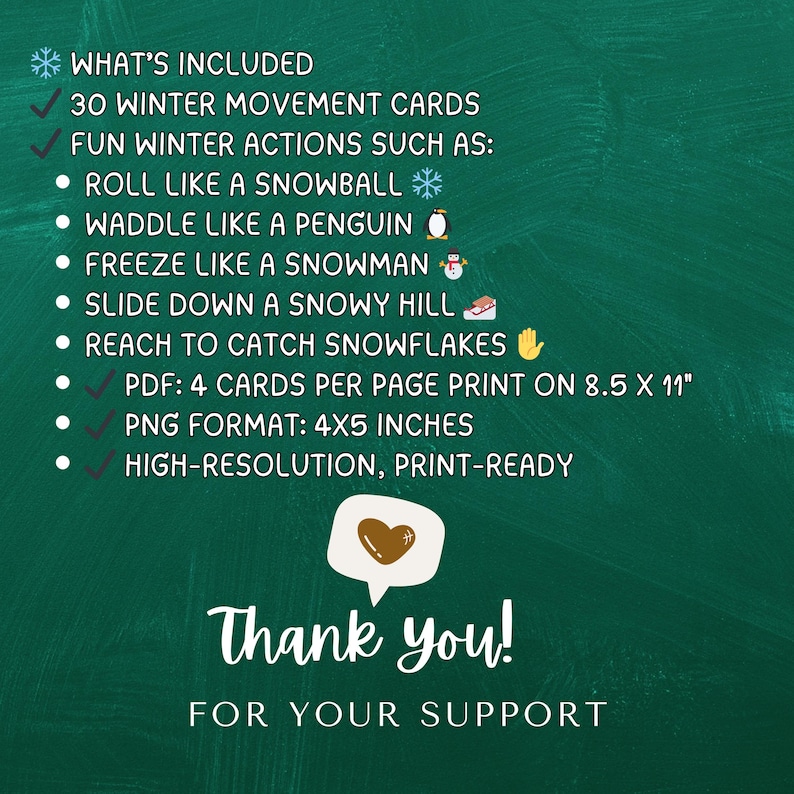 Winter Movement Cards for Kids Printable, Gross Motor Action Flashcards ...