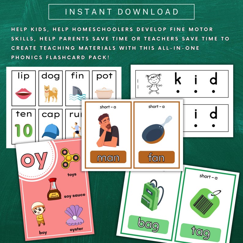 Phonics Flashcards Pack: CVC & Sight Words, Vowel Sounds (printable PDF ...