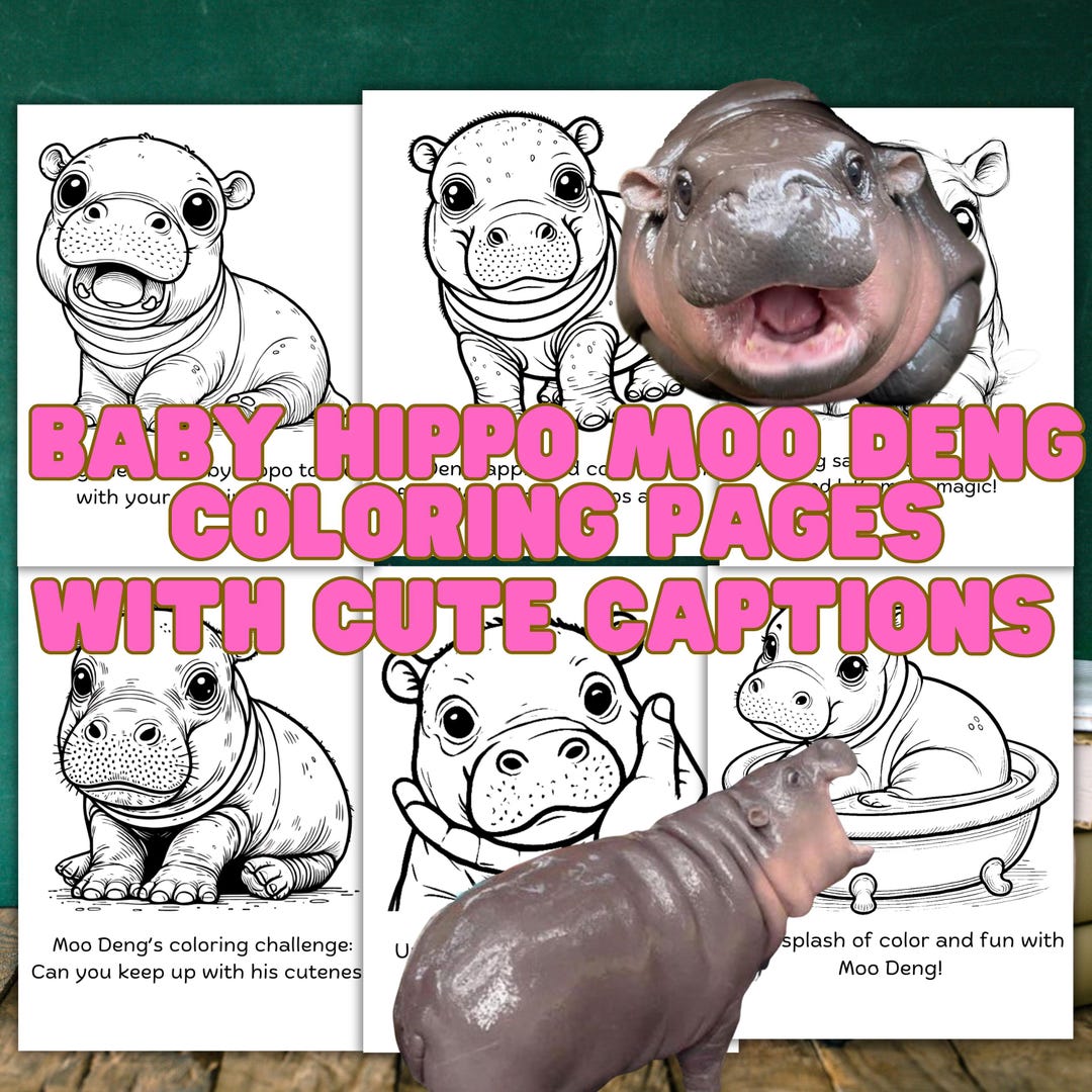 Baby Hippo Moo Deng Coloring Pages for Kids | Viral Animal Worksheets ...