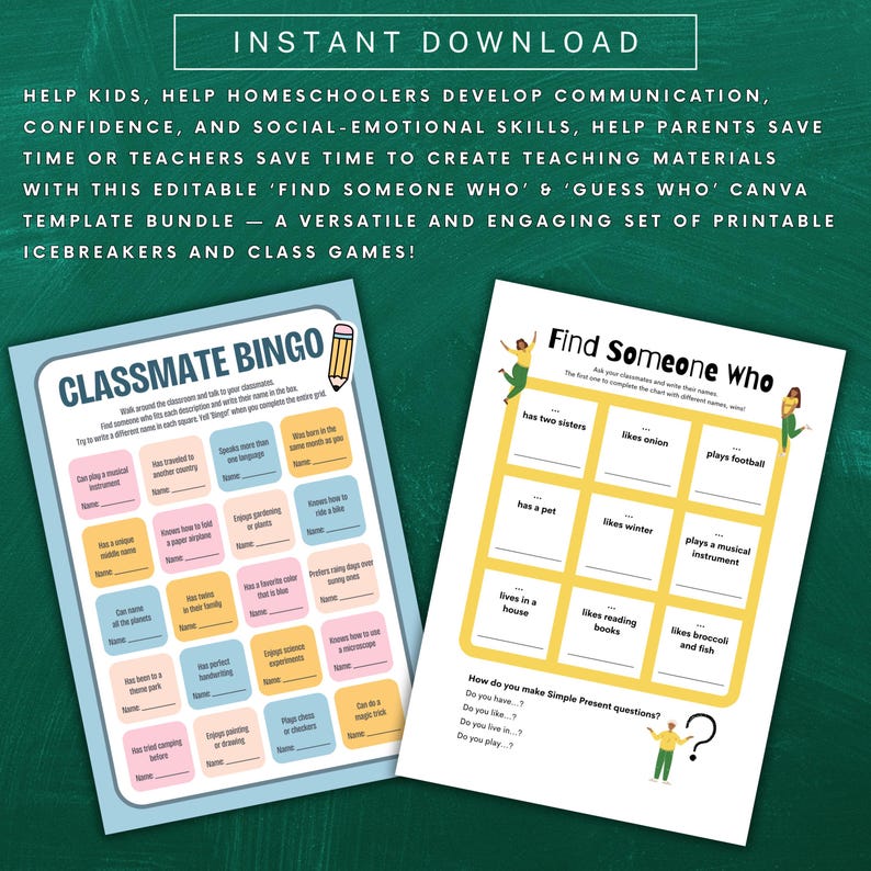 Editable Classroom Icebreaker Games: Find Someone Who, Guess Who (A4 ...